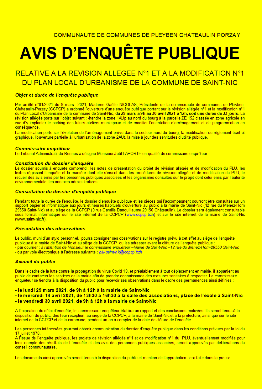 Avis d'enquête publique - CCPCP